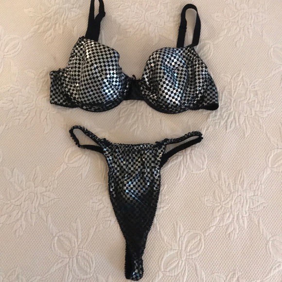 Intimates & Sleepwear | Metallic Silver Black Bra Set | Poshmark